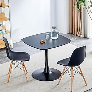 ATSNOW 31.5 in Black Square Pedestal Tulip Table, Mid Century Modern Dining Table for Small Spaces