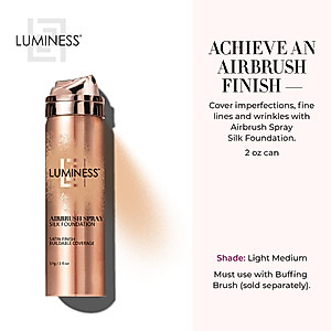 LUMINESS Silk Airbrush Spray Foundation - Full Coverage Foundation - Formula Hydrates & Moisturizes with Hyaluronic Acid, Aloe Vera & Hydrolyzed Silk (Shade - Light Medium)