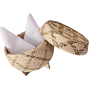 Heavens Tvcz Professional Basket Bamboo Wickerwork Thai Traditional Rice Sticky Steamer Eco-Friendly with Lid Sticky Rice Cooker Steamer Home Electric Cooker Safe