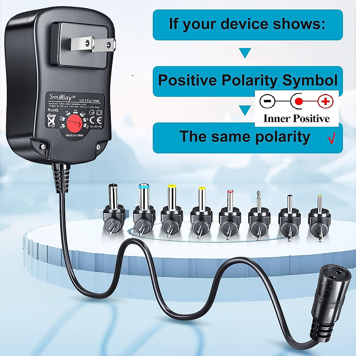 SoulBay 15W Universal AC Adapter 3V 4.5V 5V 6V 7.5V 9V 1500mA 12V 1250mA DC Switching Power Supply for CCTV Security IP Camera Keyboard Speaker Router Household Electronics, 12W Compatible