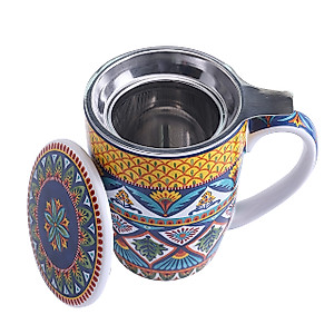 Bico Havana 12oz Porcelain Tea Mug with Infuser and Lid, Microwave & Dishwasher Safe