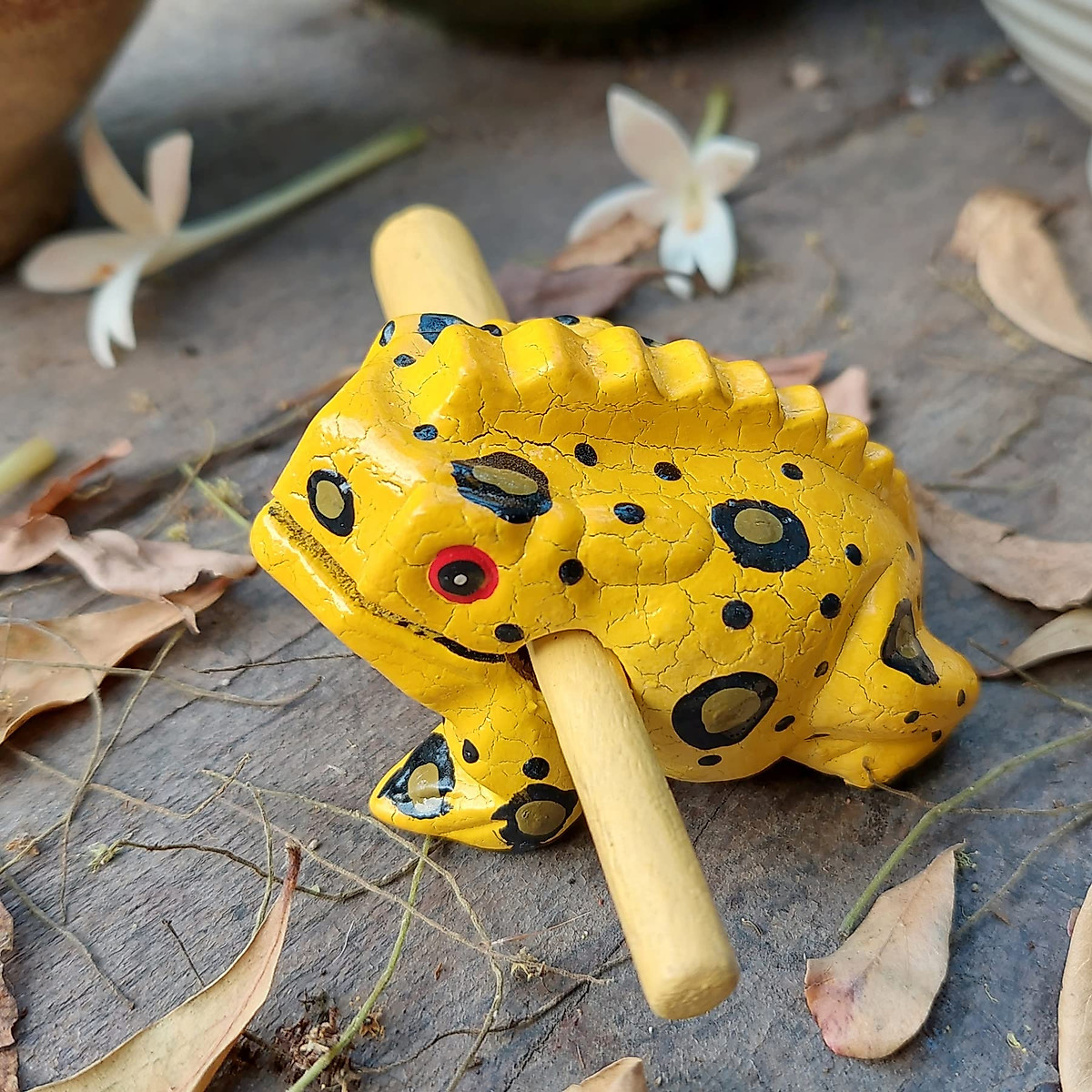 Cozinest 3" Wooden Frog Guiro Rasp Percussion Instruments Tone Block Thailand Craft Wood Frog Musical Instrument Adorable Gift (Yellow Dots)