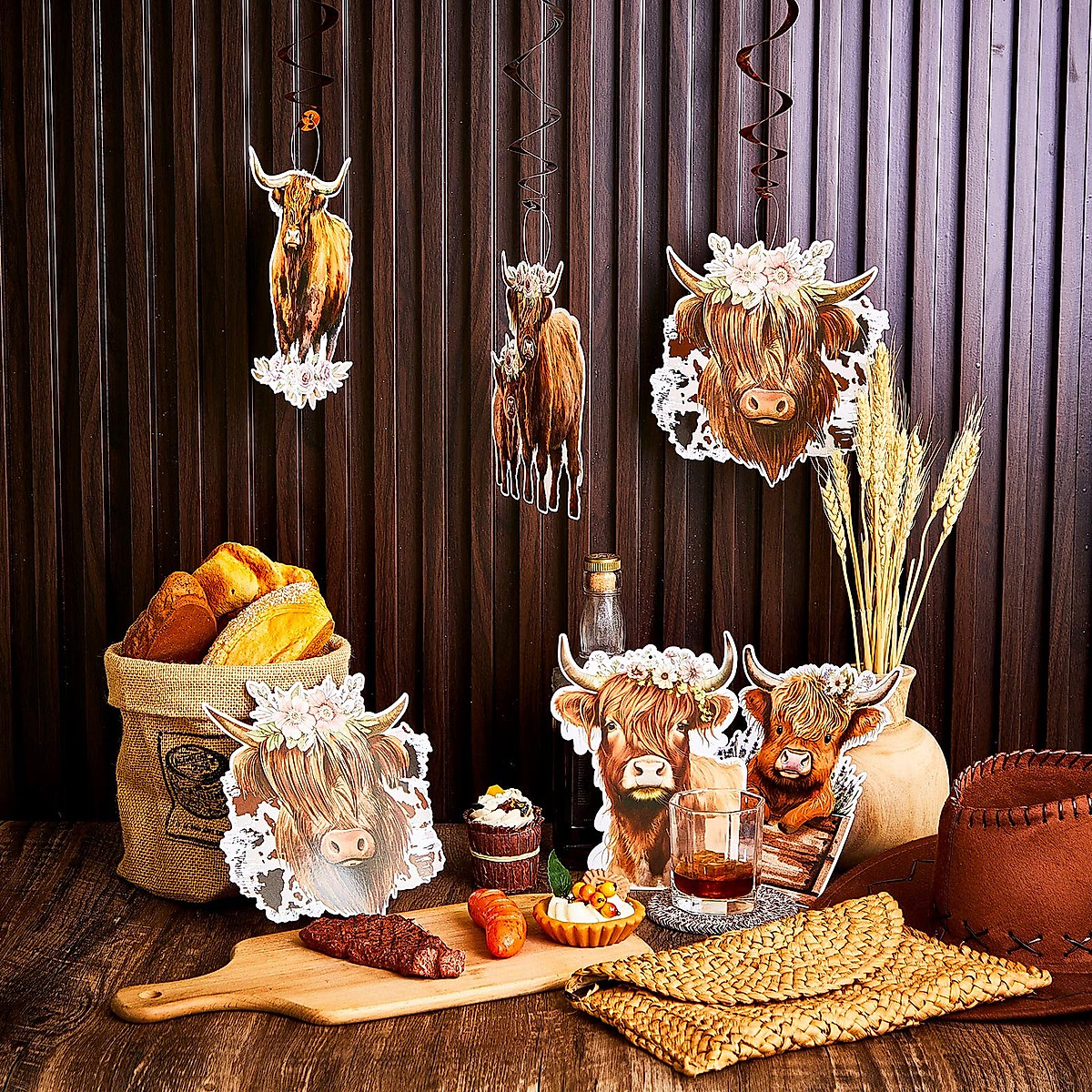 Libima 24 Pieces Highland Cow Party Decorations Cow Hanging Swirl Ceiling Cow Party Supplies Spirals and Swirls for Highland Cow Cattle Birthday Decorations Farm Animal Party Decorations Supplies