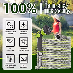 Flexible Garden Hose 50 FT - Heavy Duty Non-Expandable 50FT Outdoor Water Hose Pipe, 1/2" x 50Feet, 3/4" Solid Swivel Fittings, 50 Feet, Kink and Leak Proof