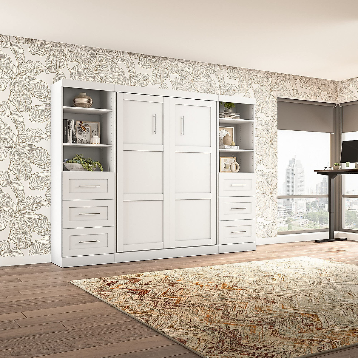 Bestar Pur Murphy, Space-Saving Wall Bed for Multipurpose Rooms, Full, White