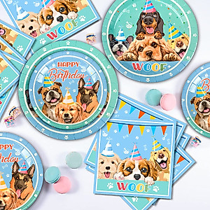 Puppy Birthday Party Supplies for Kids, 159pcs Dog Theme Birthday Party Supplies Tableware Set Dog Party Plates Cups Napkins Tablecloth Banner Balloon Cake Topper etc Puppy Themed Party Supplies