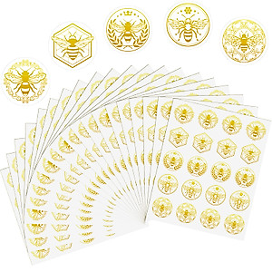 Gueevin 400 Pcs Bee Gold Foil Stickers Gold Envelope Seal Stickers Clear Envelope Seals Self Adhesive Stickers for Greeting Invitation Thanksgiving Christmas Birthday Wedding Party Gift Wrapping