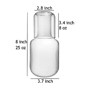 Sizikato 25 Oz Vertical Stripes Clear Glass Bedside Night Water Carafe with Tumbler Glass.