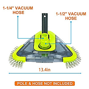 Pool Vacuum Head with Side Brush & Universal Rotatable Hose Adapter,Weighted Triangular Shape(Safe for Vinyl Liner Pool)