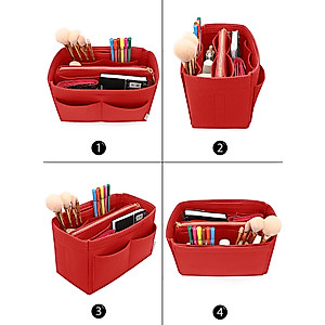 LEXSION Felt Purse Bag Organizer Insert with zipper Bag Tote Shaper Fit Speedy Neverful PM MM 8021 Red M