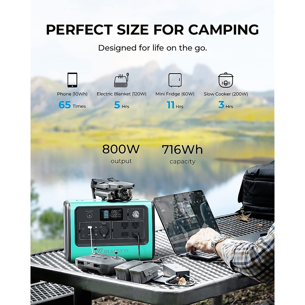 BLUETTI Portable Power Station EB70S, 716Wh LiFePO4 Battery Backup w/ 4 800W AC Outlets (1,400W Peak), 100W Type-C, Solar Generator for Road Trip, Power Outage (Solar Panel Optional) NOTE: BLACK