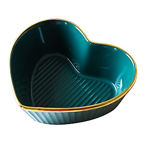 Cabilock White Dinner Plates Heart Shaped Ceramic Bowl: Pudding Bowl Cake Bowl Porcelain Bowls Deep Heart Plates Salad Bowl Fruit Bowl for Desserts Pasta Dinner Green White Dishes