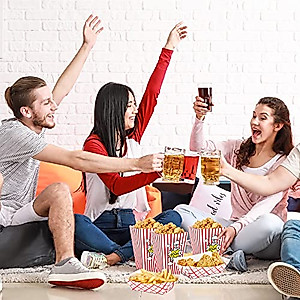 Sawysine 72 PCS Movie Party Supplies Include 36 Pcs Movie Night Popcorn Boxes and 36 Pcs Paper Food Trays Plastic Red White Striped Classic Popcorn Containers for Movie Night Theater Carnival Circus