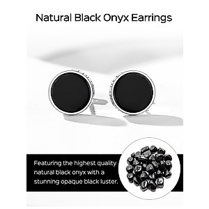 ChicSilver Mens Earrings 925 Sterling Silver Round Black Onyx Earrings with Viking Rune Black Earrings for Men Hypoallergenic Christmas Studs for Men