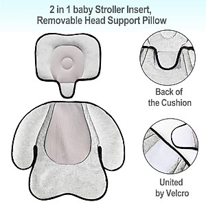 KAKIBLIN 3 in 1 Baby Stroller Seat Cushion, Toddler Car Seat Pad Baby Head Pillow Neck Support Cushion for Newborn and Toddler, Grey