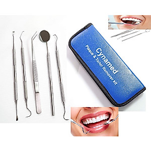 Dental Hygiene set of 5-Stainless Steel Tarter Scraper/Scaling Remover, Dental Toothpick, Mouth Mirror Scaler Tweezer For Calculus &Tartar Removal-Dentists Set is Ideal for Personal Use & Pet Friendly
