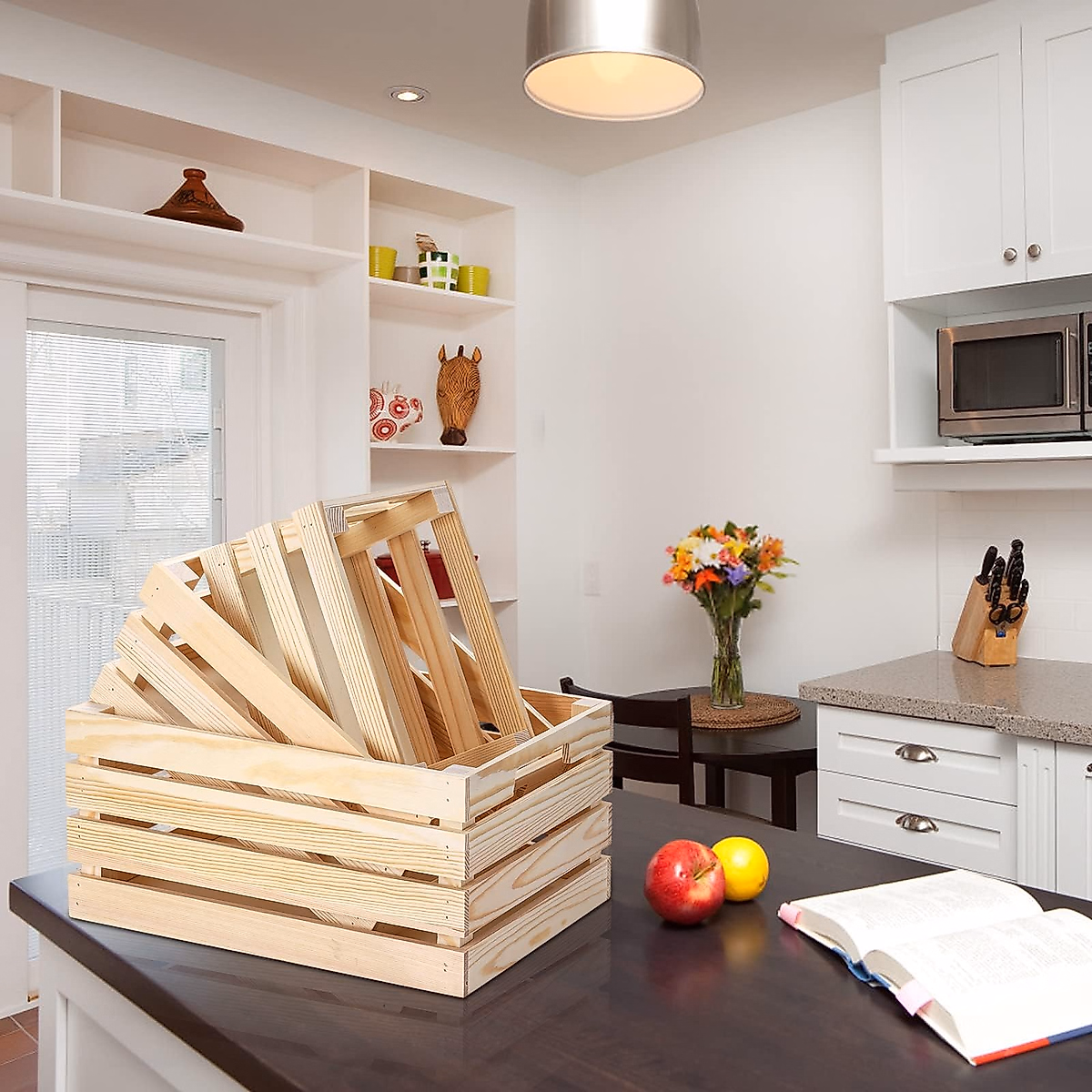 Youeon Set of 3 Rustic Wooden Nesting Crates with Handles, Decorative Wooden Crates, Crate Box Wooden Storage Box for Kitchen, Office, Bedroom, Closet, Rustic Country Decor