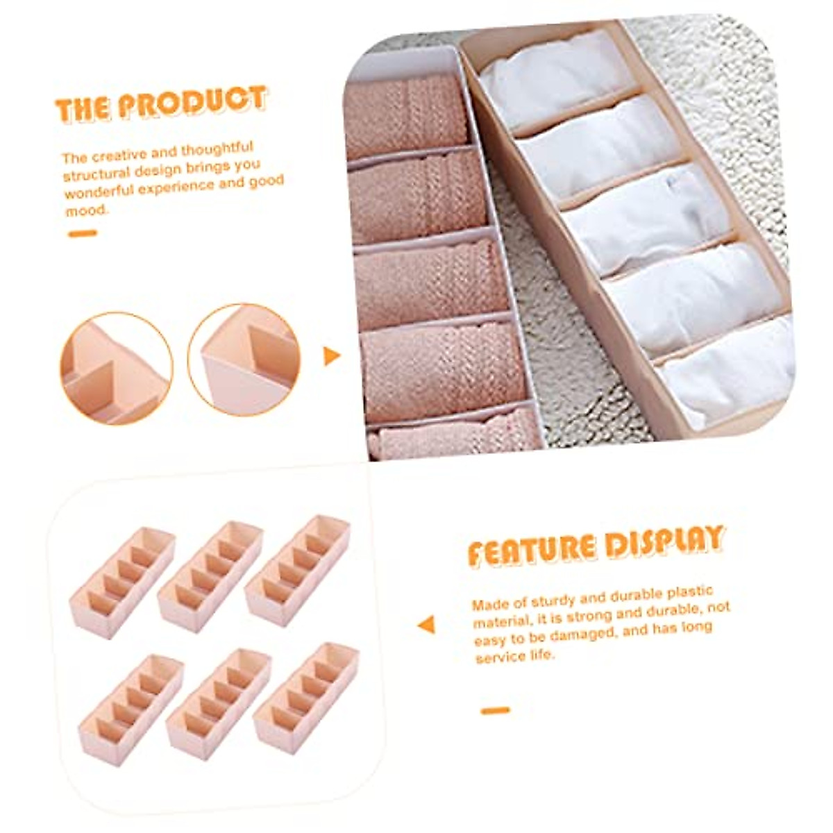 Housoutil 6pcs Storage Box Adjustable Vanity Stool Desktop Drawers Storage Box Plastic Socks Sock Drawer Organizer Scarf Compartment Underwear Box Sock Underwear Drawer Organizer Pink Grid