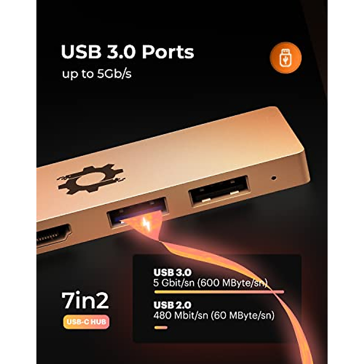 NOV8Tech USB C Hub Dual 4K HDMI Triple Display USB Hub 3.0 Adapter for MacBook Pro 2020/2019/2018/2017/2016 & MacBook Air 2020-2018, 7 in 2 Gold 100W USB C Dock, SD & Micro SD Reader, USB 3 & USB 2