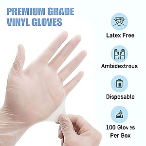 Amozife Clear Vinyl Exam Gloves, 4 Mil Powder & Latex Free Non-Sterile Disposable Gloves for Medical, Cooking, Cleaning, Food Prep, X-Large