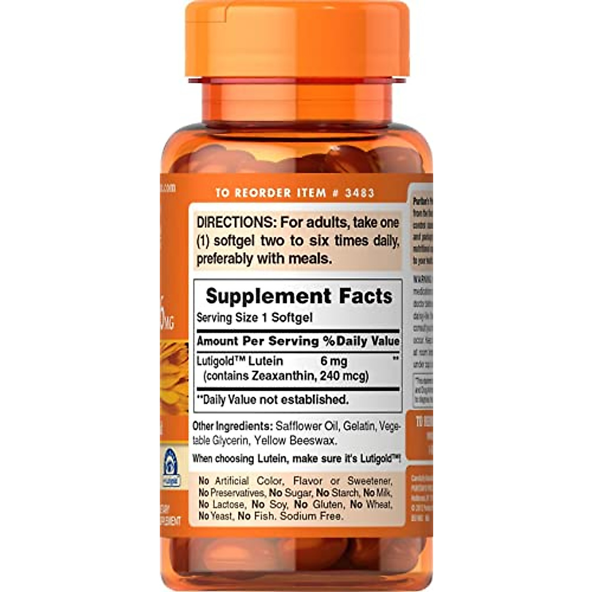 Puritans Pride Lutein 6 Mg with Zeaxanthin Supports Eye Health, 200 Count
