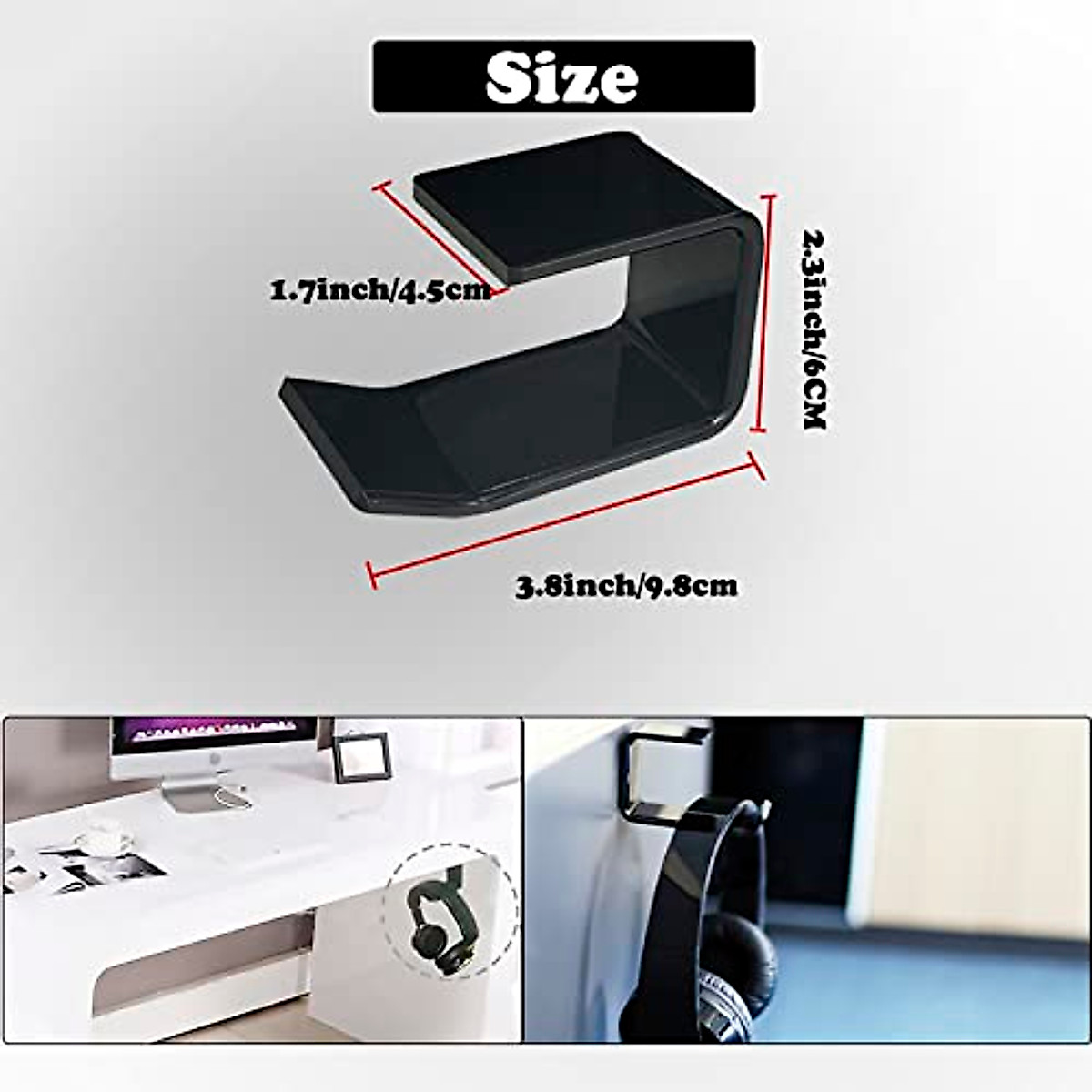 Yovimak Multifunctional Acrylic Stand, Headphone Stand Headphone Holder Adhesive Gaming Headset Hook for Most Headphones/Game Controllers, Universal Desktop Wall Mount Hook for Handbag (Black)