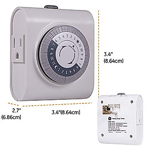 GE 24-Hour 2 Grounded Outlets Mechanical Outlet Timer, Timers for Electrical Outlets Indoor, Light Timers Indoor, Daily ON/OFF Cycle, Timer for Lights Inside, Christmas Tree Timer, 2 Pack, 46211