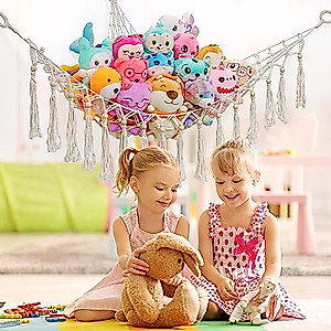 Stuffed Animal Net or Hammock 55inch Toys Net for Stuffed Animals Corner, Boho Decor Toy Hammock Macrame Stuffed Toys Corner Mesh Hammock Hanging Net for Bedroom Nursery Kids Room