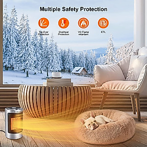 Space Heater, 1500W Ceramic Quiet Room Heater with Adjustable Thermostat, Tip-Over and Overheat Protection, Portable Electric Heater for Office Bedroom Indoors