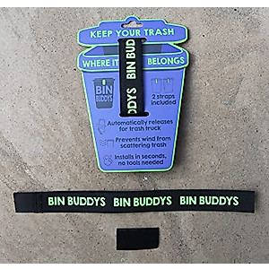 Bin Buddy - Garbage/Trash Can Strap Prevents Wind from Scattering Trash/Recycling - Automatically releases for Trash Truck - 2 pack