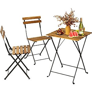 BLKMTY Folding Patio Bistro Set 3-Piece Outdoor Patio Furniture Sets Folding Table and Chairs Wood Bistro Set Balcony Cafe Table Square Patio Table Chair for Porch, Garden, Backyard, Nature