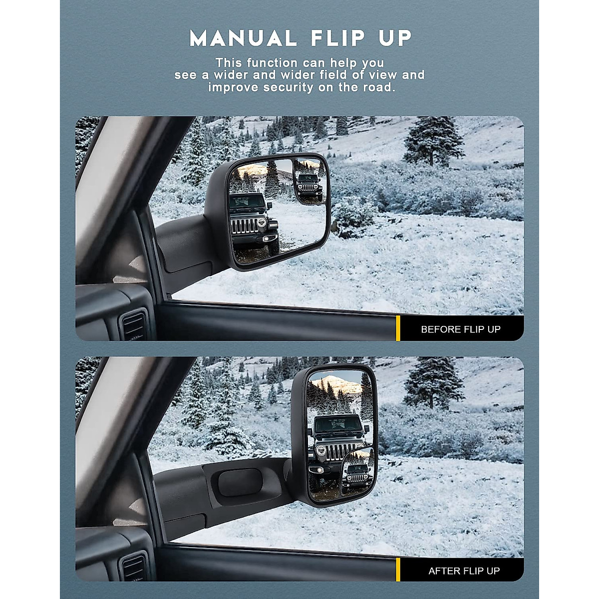 OCPTY Towing Mirror with Manual Adjusted Right Side Tow Mirror Compatible with 1994-2001 for DODGE for Ram 1500 1994-2002 for DODGE for Ram 2500 3500 with Black Housing