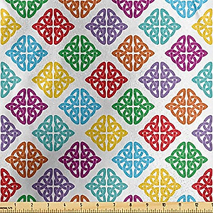 Lunarable Celtic Knot Fabric by The Yard, Colorful Antique European Ornate Design Mythological with Curved Lines, Decorative Satin Fabric for Home Textiles and Crafts, 10 Yards, Multicolor