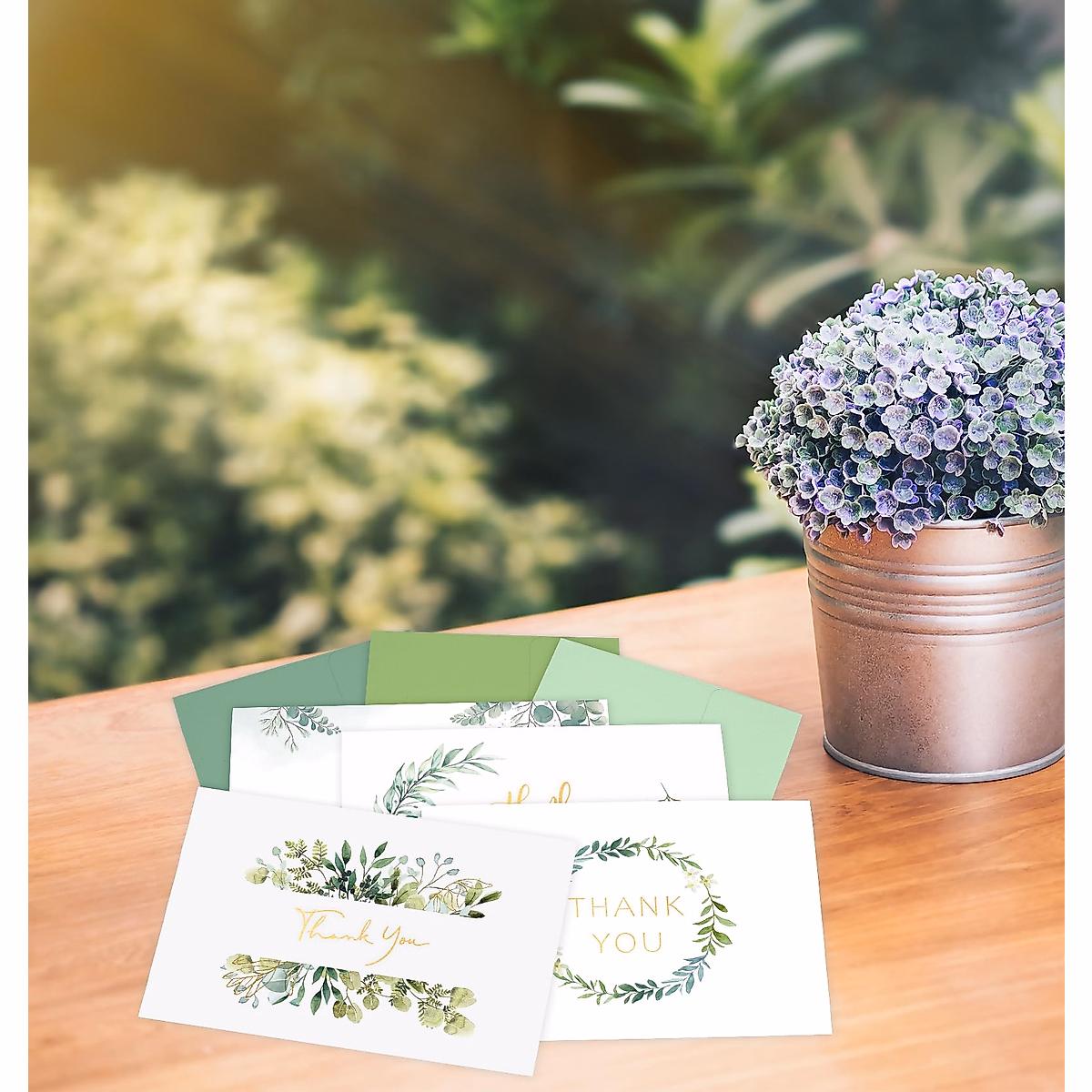 24 Pack Gold Foil Greenery Thank You Cards with Self-adhesive Envelopes, 4"x6" Boxed Watercolor Thank You Note Cards for Bridal Shower, Wedding or Baby Shower, 24 Unique Designs