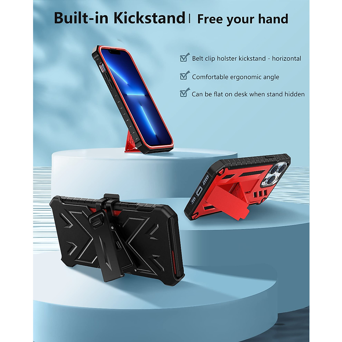 WTYOO for iPhone 13 Pro Max Case: with Built-in Kickstand & Screen Protector | Full-Body Dual Layer Rugged Belt Clip Holster, Durable Heavy Duty Military Shockproof Protective Phone Cover-Black