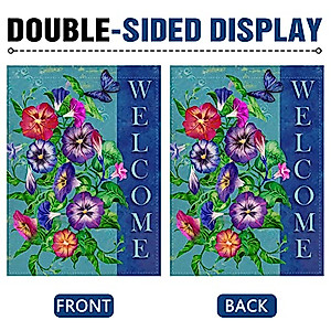 Dyrenson Spring Summer Pansies Flower 28 x 40 House Flag Large Double Sided Welcome Quote, Floral House Garden Yard Decoration, Home Butterfly Decorative Seasonal Outdoor Décor Burlap Flag