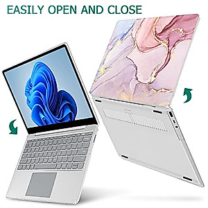 Mektron Designed 15" Microsoft Surface Laptop 3/4/5 Case 2019/2021/2022 Models:1872/1873/1953/1979 Laptop Cover,Plastic Hard Shell with Screen Protector + Keyboard Cover + Dust Plugs,Pink Marble