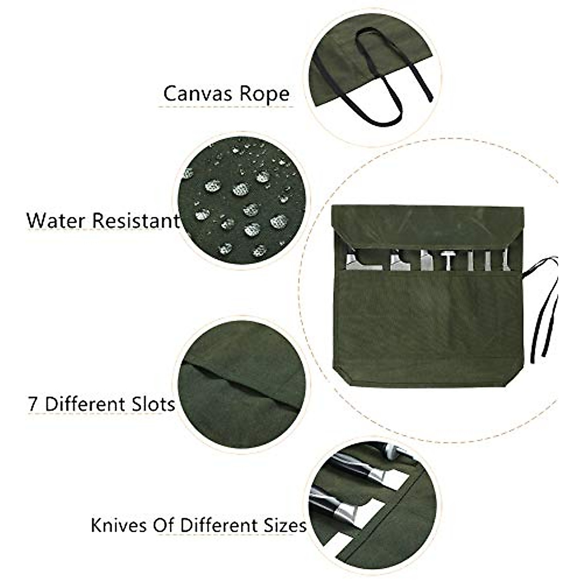 Heavy Duty Waxed Canvas Knife Roll Bag, Portable Chef Knife bag, Waterproof And Durable (Army Green)