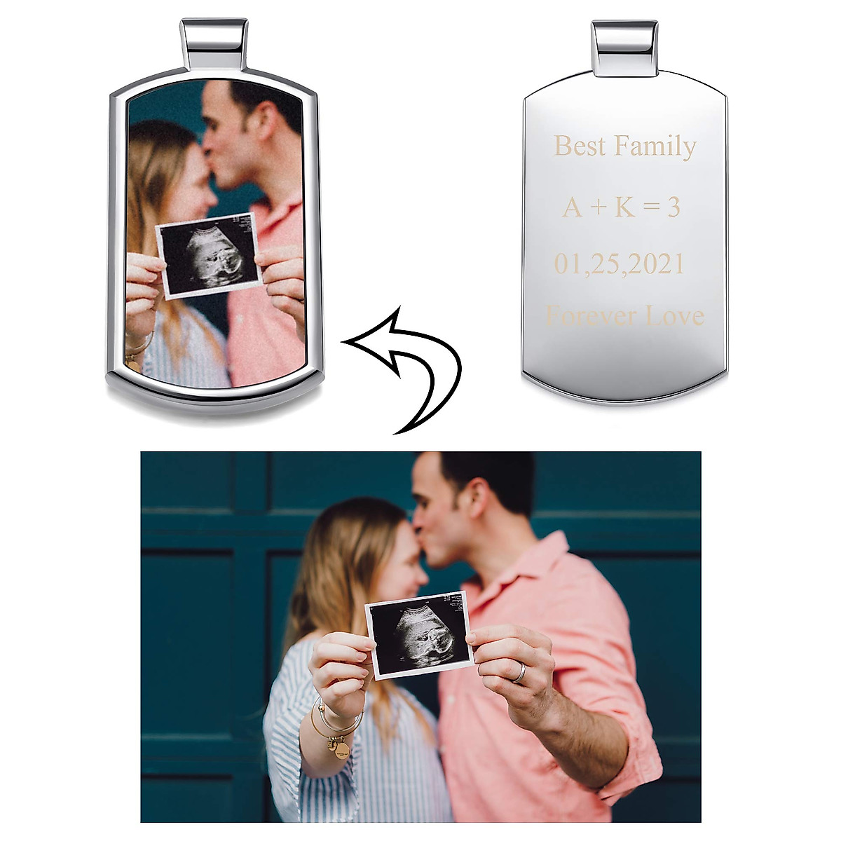 AllerPierce Personalized Custom Keychain Print Photo Picture Key Chain Holder Engraved Picture Text Keychain Father's Day Gifts
