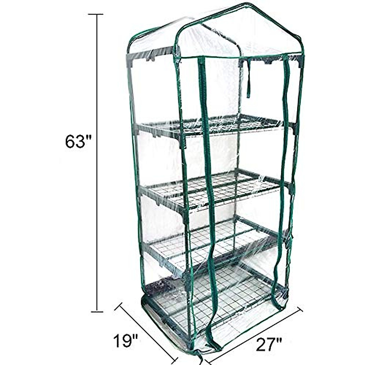 UWIOFF 4-Tier Greenhouse Replacement Cover Clear PVC Greenhouse Replacement Cover with Roll-Up Zipper Door - 27" L x 19" W x 61" H (Cover ONLY)