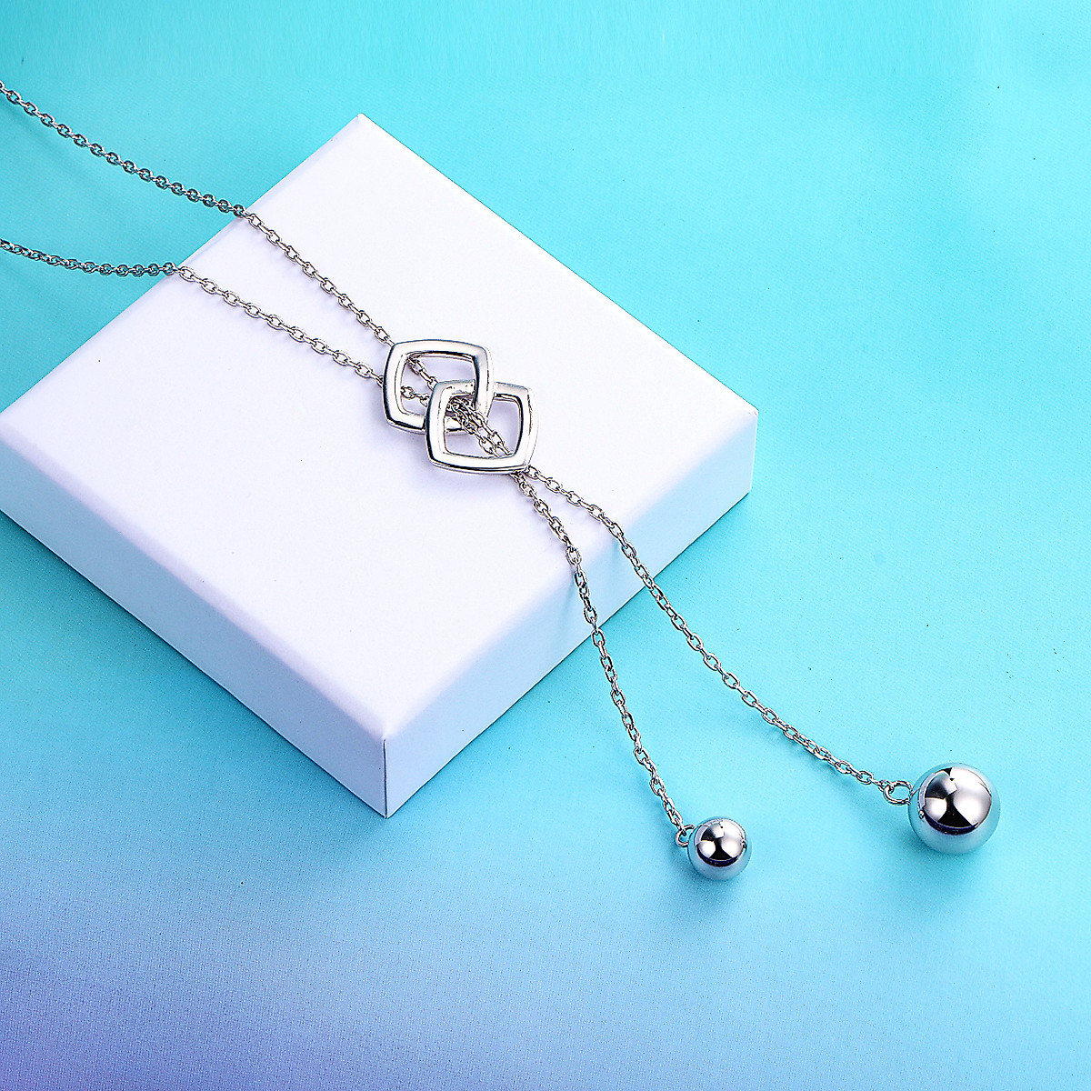 DAOCHONG Long Necklace S925 Sterling Silver Tassel Round Ball Necklace for Women, 30" (Chain adjustable)