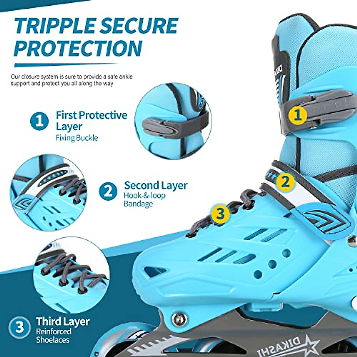 Suitable for Children and Teenagers, 4 Sizes of Adjustable Roller Skates and Bright Wheels, Suitable for Beginners' Indoor and Outdoor Roller Skates (Blue) (34-37(8-9 US)