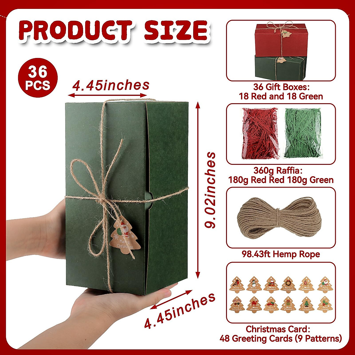 Tenceur 36 Set Christmas Gift Boxes with Lids Bulk 9 x 4 x 4 Inch Kraft Gift Box Empty Gift Box with Christmas Tag Raffia Twine for Xmas Holiday Valentine's Day Wedding Bridesmaid Birthday Party Favor