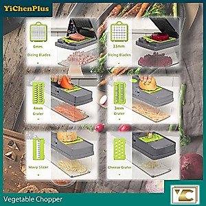 YiChenPlus Vegetable Chopper, 14-in-1 Food Chopper with Container Kitchen Vegetable Slicer/Dicer Cutter Onion Chopper With 8 Blades One-Button Press to Clean Food Residue