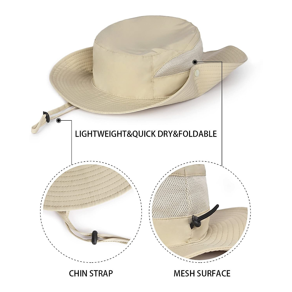 Zylioo 2XL Oversized Summer Boonie Hats,Adjustable Fishing Sun Hat for Big Heads,Large Lightweight Cooling Hat Khaki