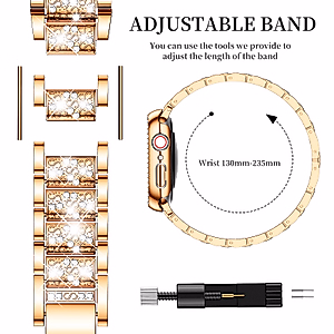 Mosonio Compatible with Apple Watch Band 40mm with Case Women, Jewelry Replacement Metal Wristband Strap with 2 Pack Bling PC Protective Cover for iWatch Series 6/5/4(Rose Gold)