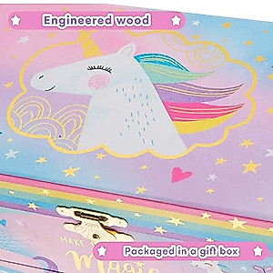 Jewelkeeper Girl's Musical Jewelry Storage Box with Pullout Drawer, Cotton Candy Unicorn Design, The Beautiful Dreamer Tune