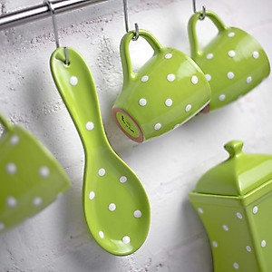 Handmade Lime Green and White Polka Dot Ceramic Kitchen Cooking Spoon Rest | Pottery Utensil Holder | Housewarming Gift by City to Cottage®