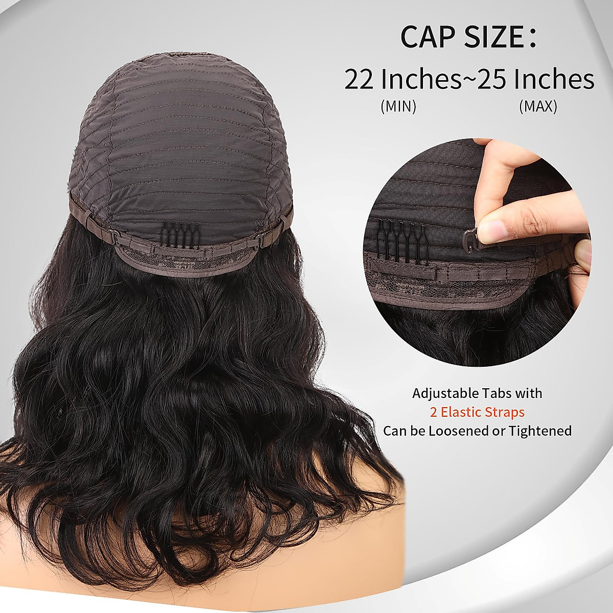 WIGNEE Natural Wave Wigs with Bangs 100% Brazilian Human Hair Fashion Wave Wigs Natural Black (14 Inch)