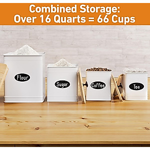 Kitchen Canisters for Countertop Set of 4 with Customizable Chalkboard Labels & Marker Pen - Big Iron Kitchen Canisters with Airtight Lids - Canisters Sets for the Kitchen - White Kitchen Canister Set